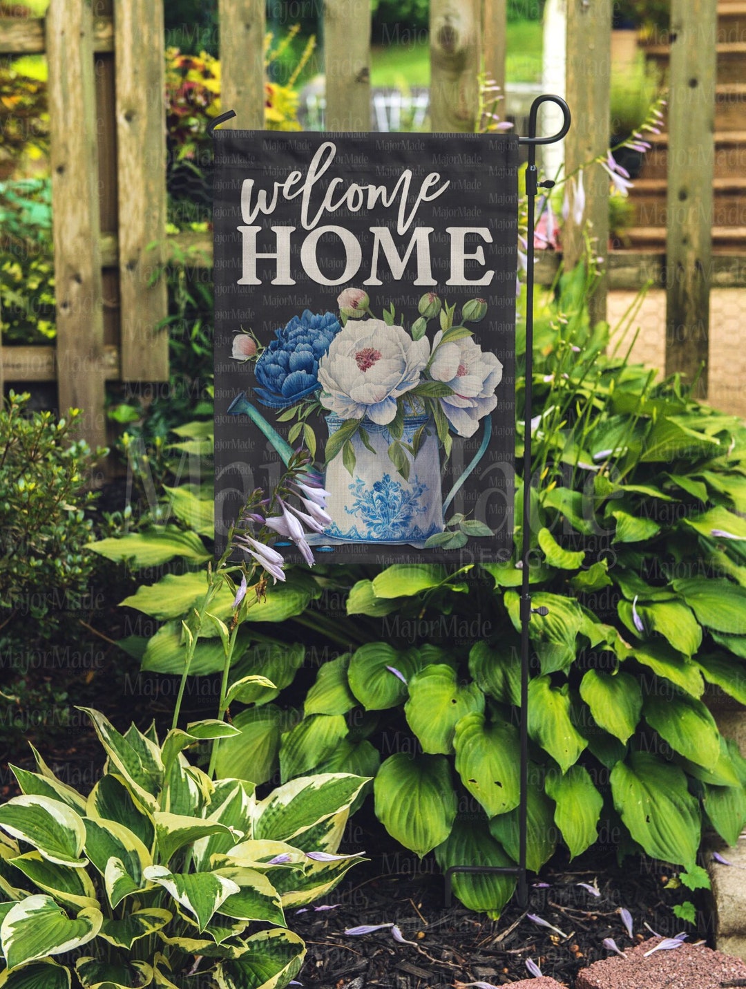 Welcome Home Garden Flag, Blue Floral Garden Flag, Welcome Flag, Yard ...