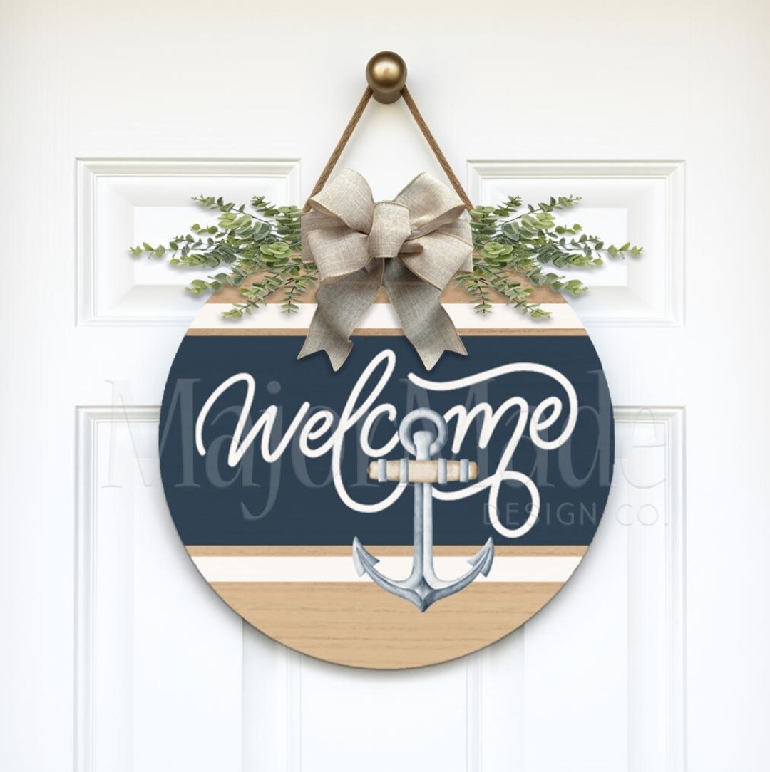 Nautical Door Hanger – Anchor Welcome Sign – Beach House Front Door ...