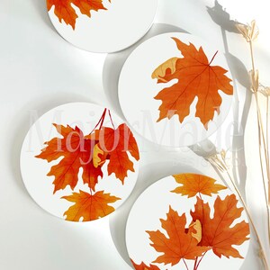 Maple Leaves Fall Coaster Set, Set of 4 Ceramic Coasters, Coasters for ...