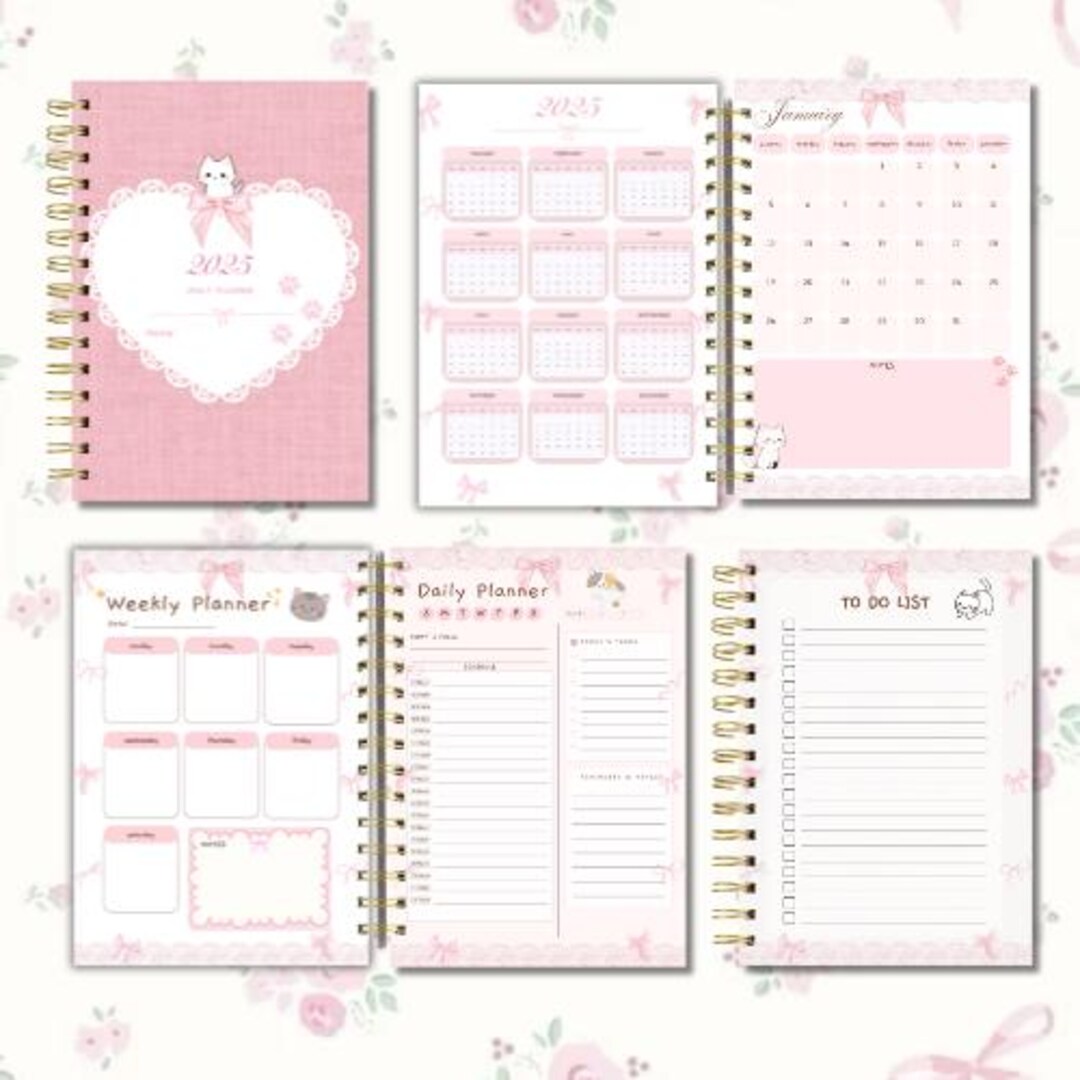 Coquette Kitty, 2025 Calendar Weekly and Daily Planner, Cute Pink Bow ...