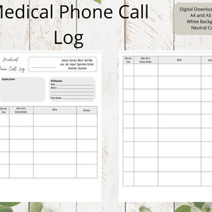Medical Phone Call Log| Phone Call Record | Medical Chart | Medical ...