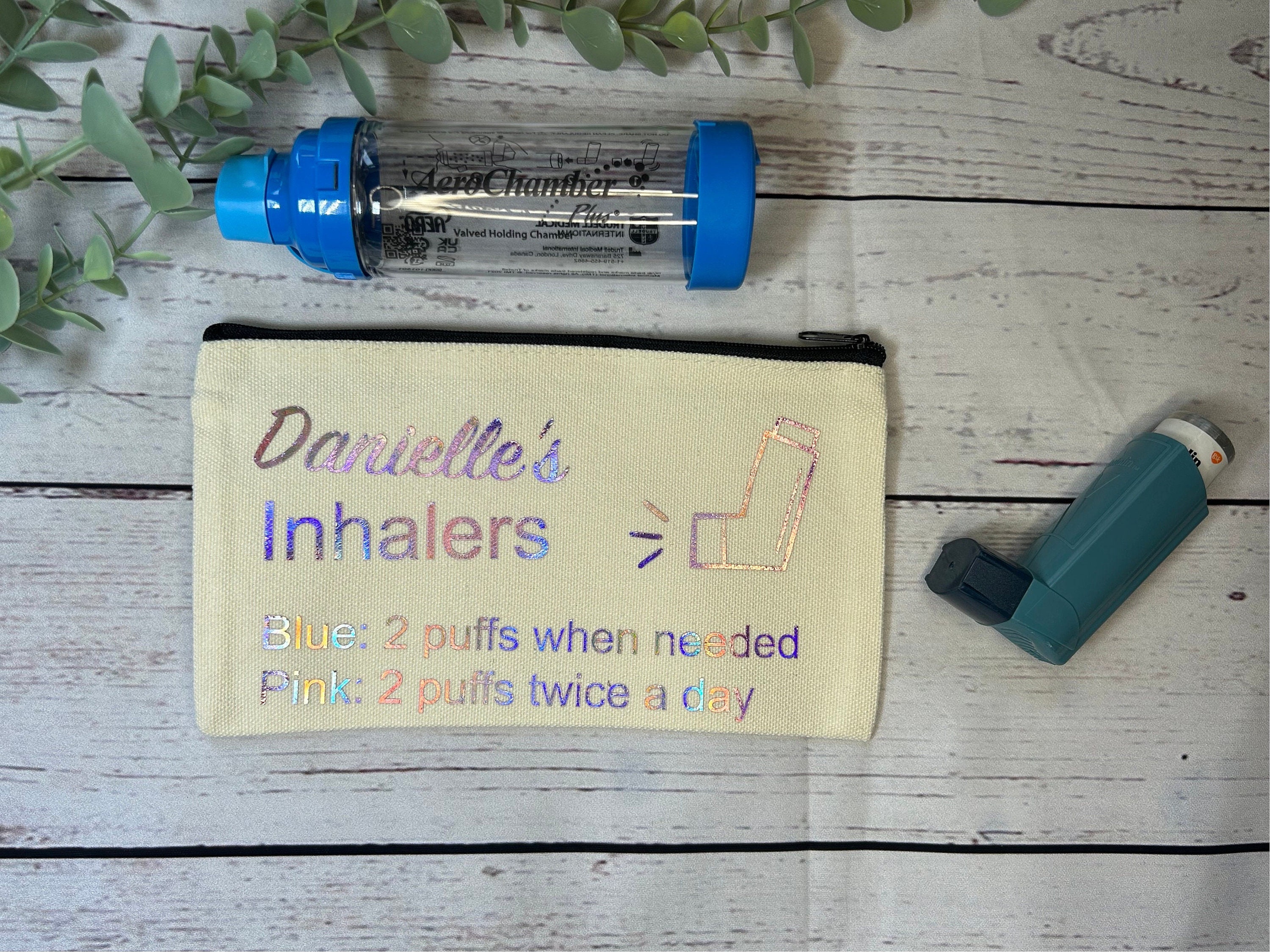Personalised Cotton Canvas Inhaler Bag With Directions Pink - Etsy UK