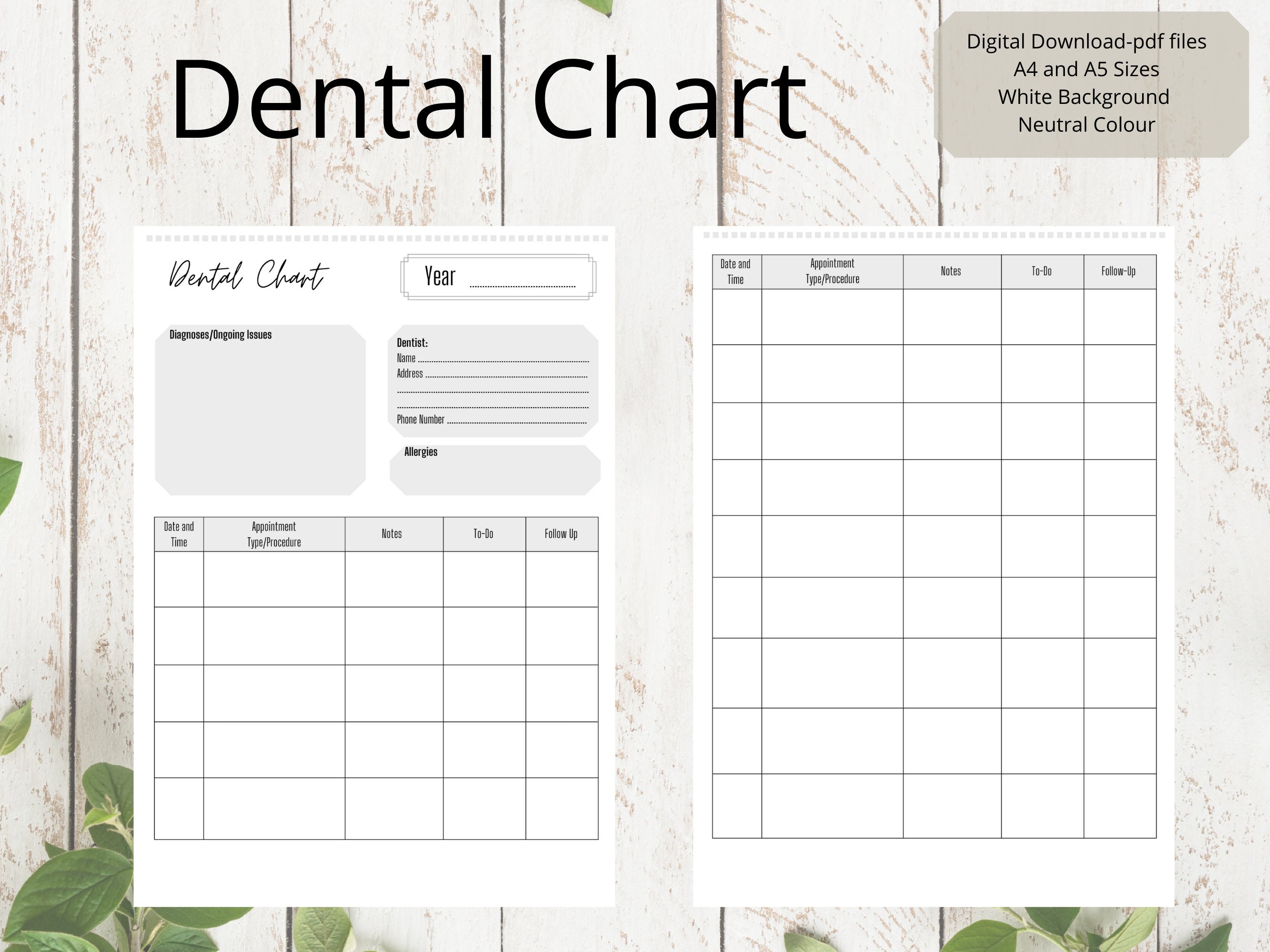 Dental Chart | Dental Records | Dental History | Dentist Visit Notes ...
