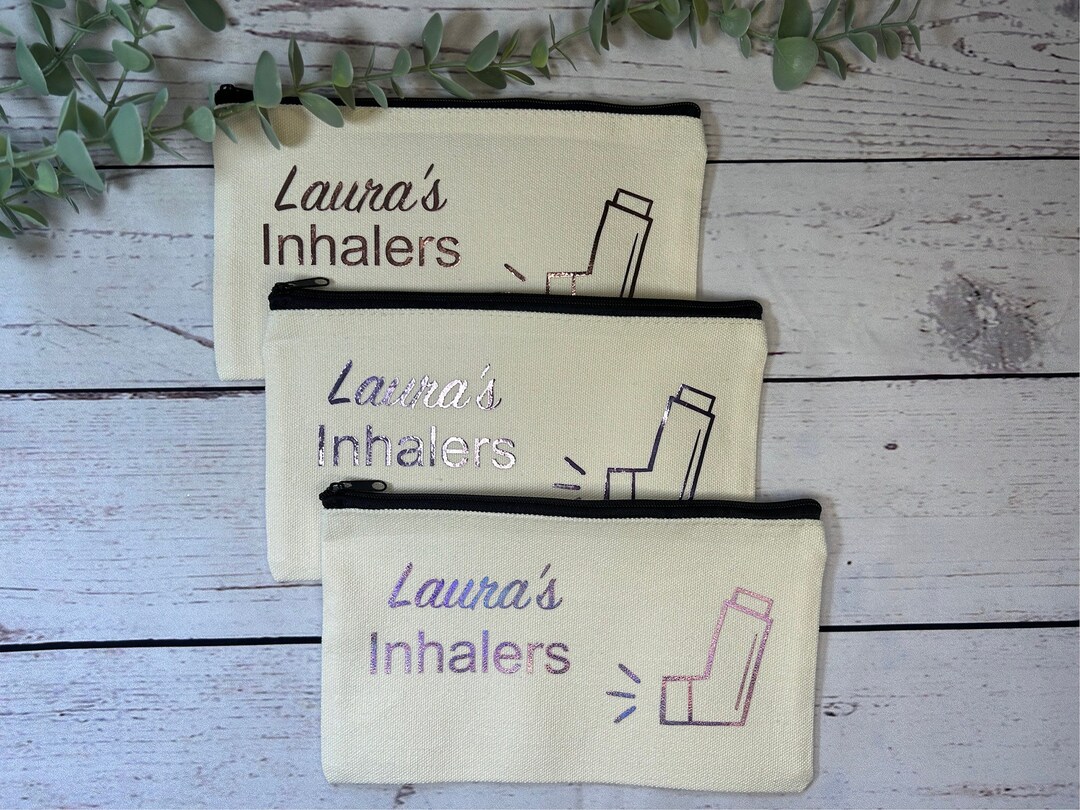 Personalised Cotton Canvas Inhaler Bag Pink, Purple, Holographic Vinyl ...