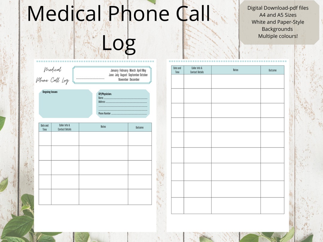 Medical Phone Call Log| Phone Call Record | Medical Chart | Medical ...