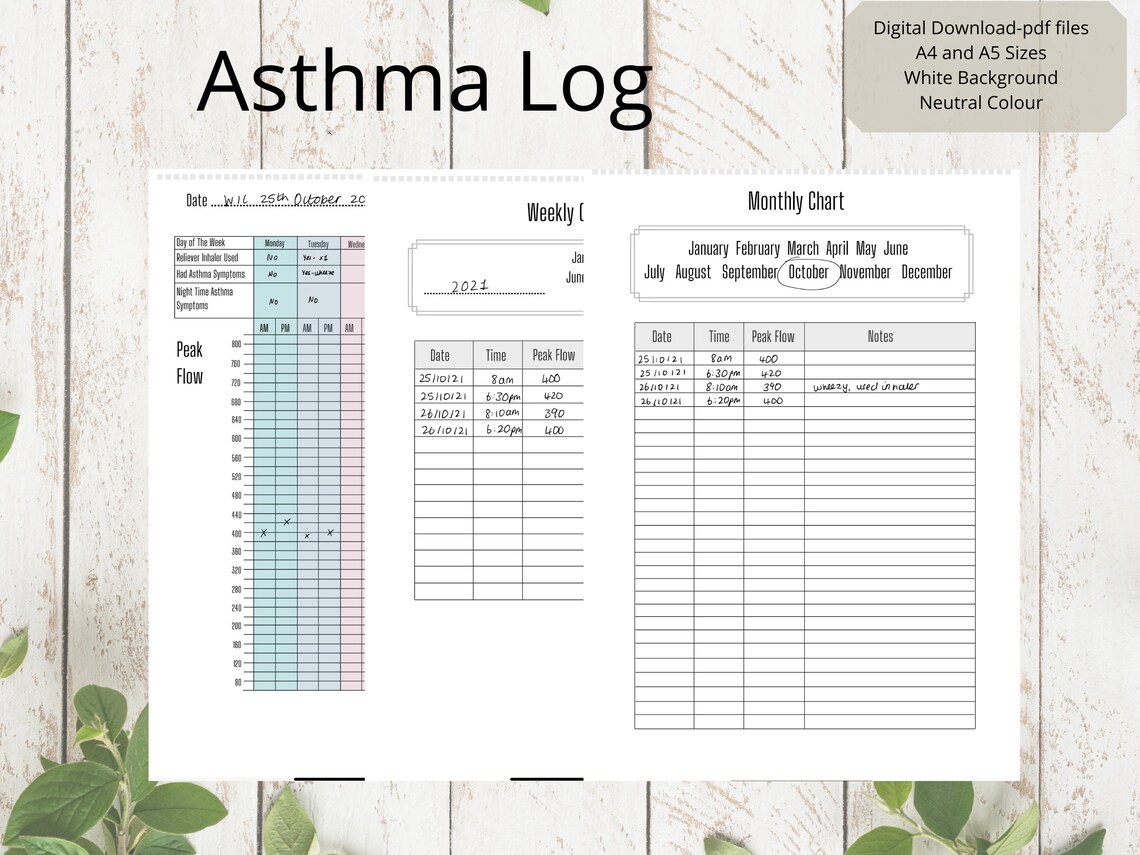 Asthma Peak Flow Log | Peak Flow Tracker | Medical Chart | Medical ...