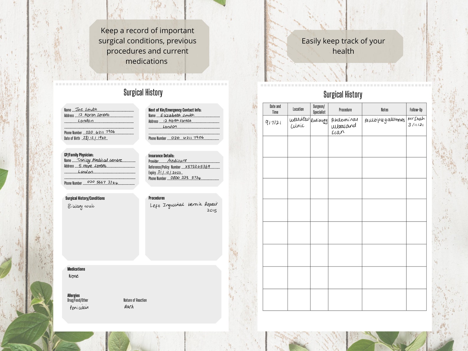 Surgical History Chart | Surgical History | Medical Chart | Medical ...