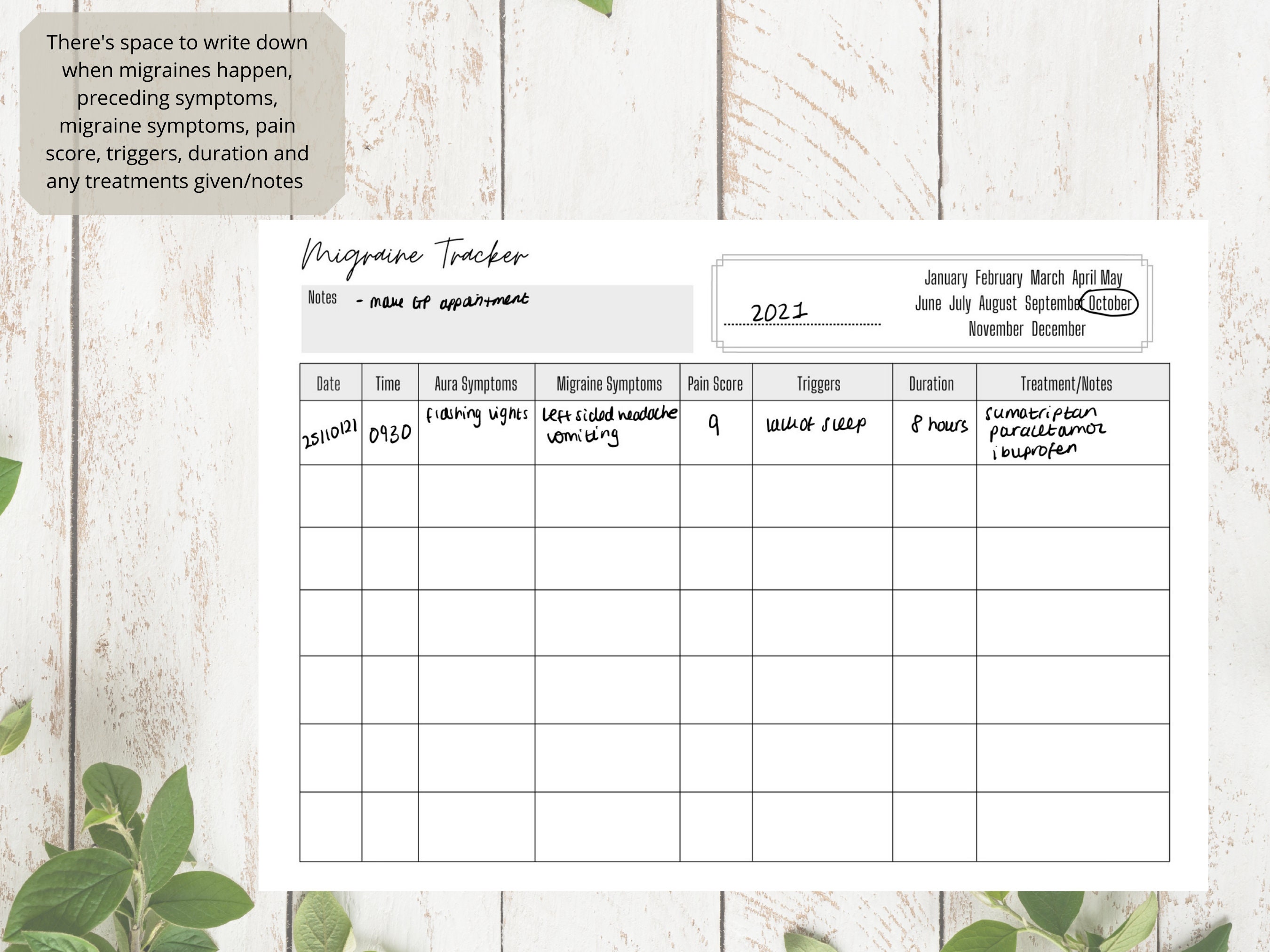 Migraine Tracker Migraine Log Migraine Chart Printable Medical Chart ...