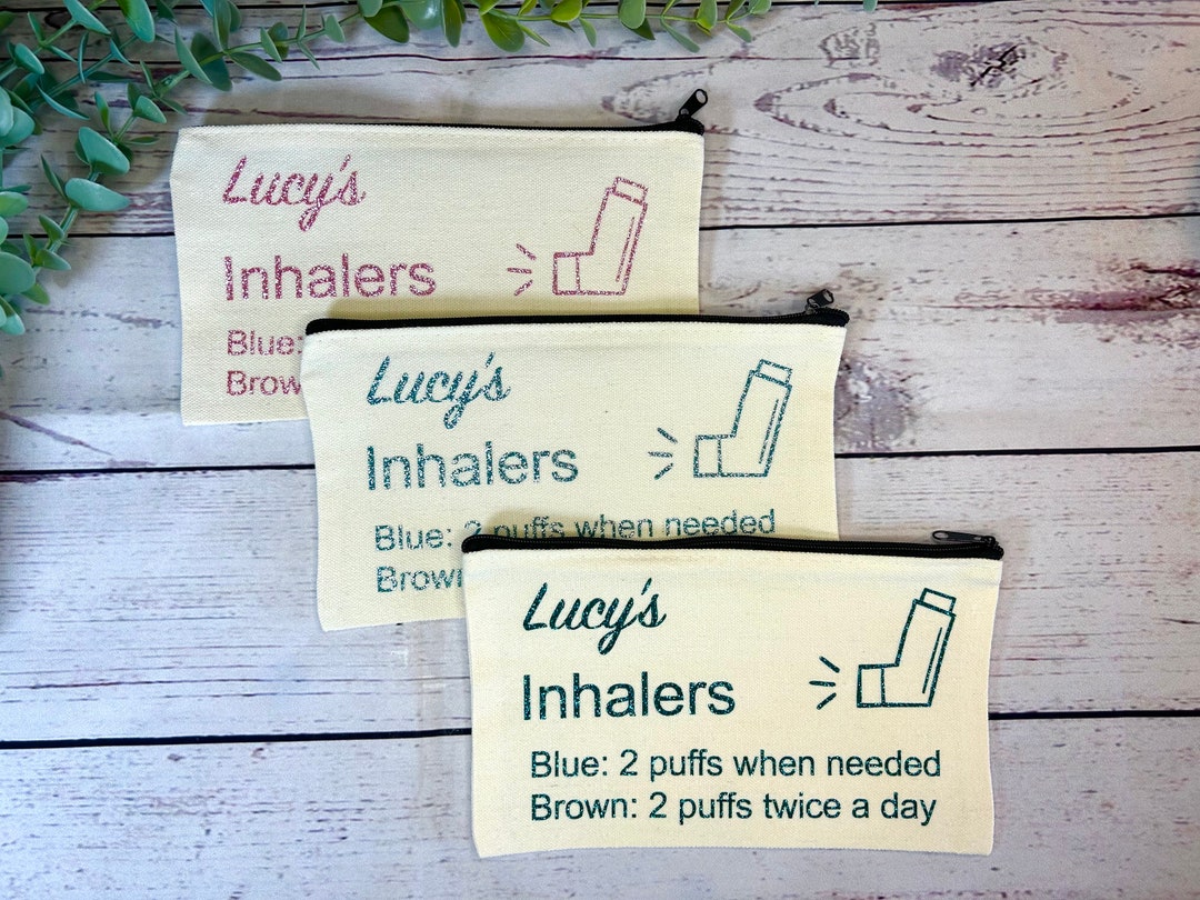 Personalised Cotton Canvas Inhaler Bag With Directions | Glitter Vinyl ...