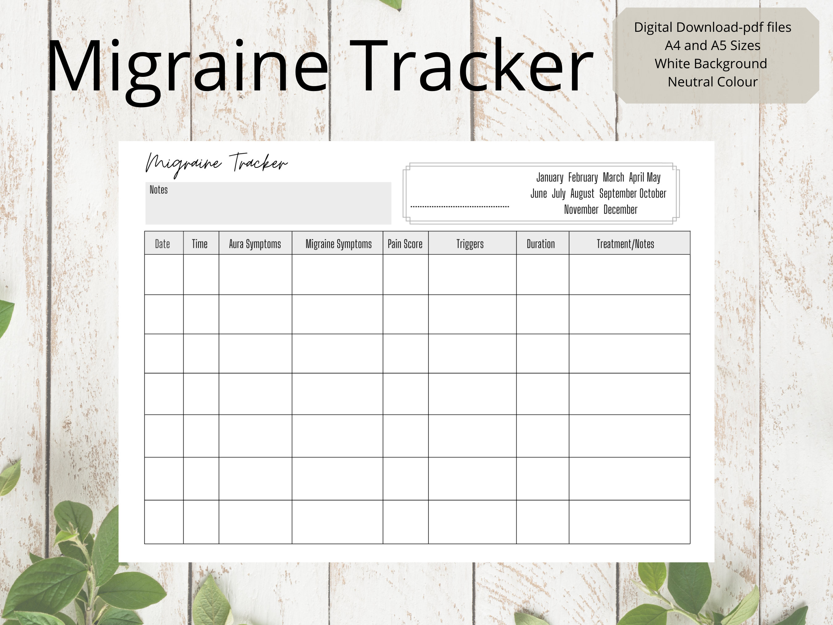 Migraine Tracker Migraine Log Migraine Chart Printable Medical Chart ...