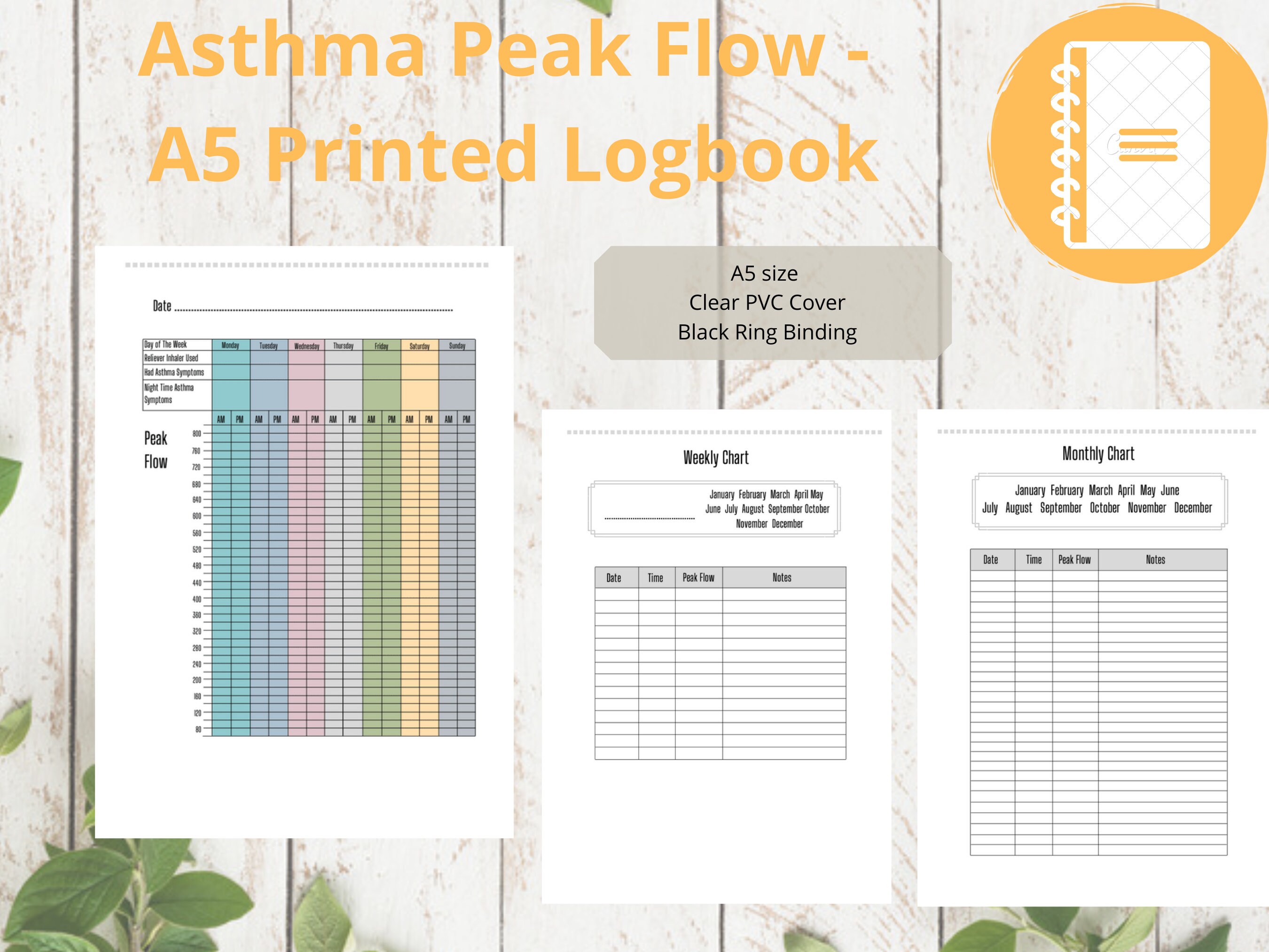 Asthma Peak Flow Log A5 Peak Flow Tracker Printed Medical Chart Medical ...