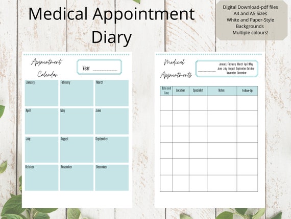 Medical Appointment Diary Medical Diary Medical Chart | Etsy