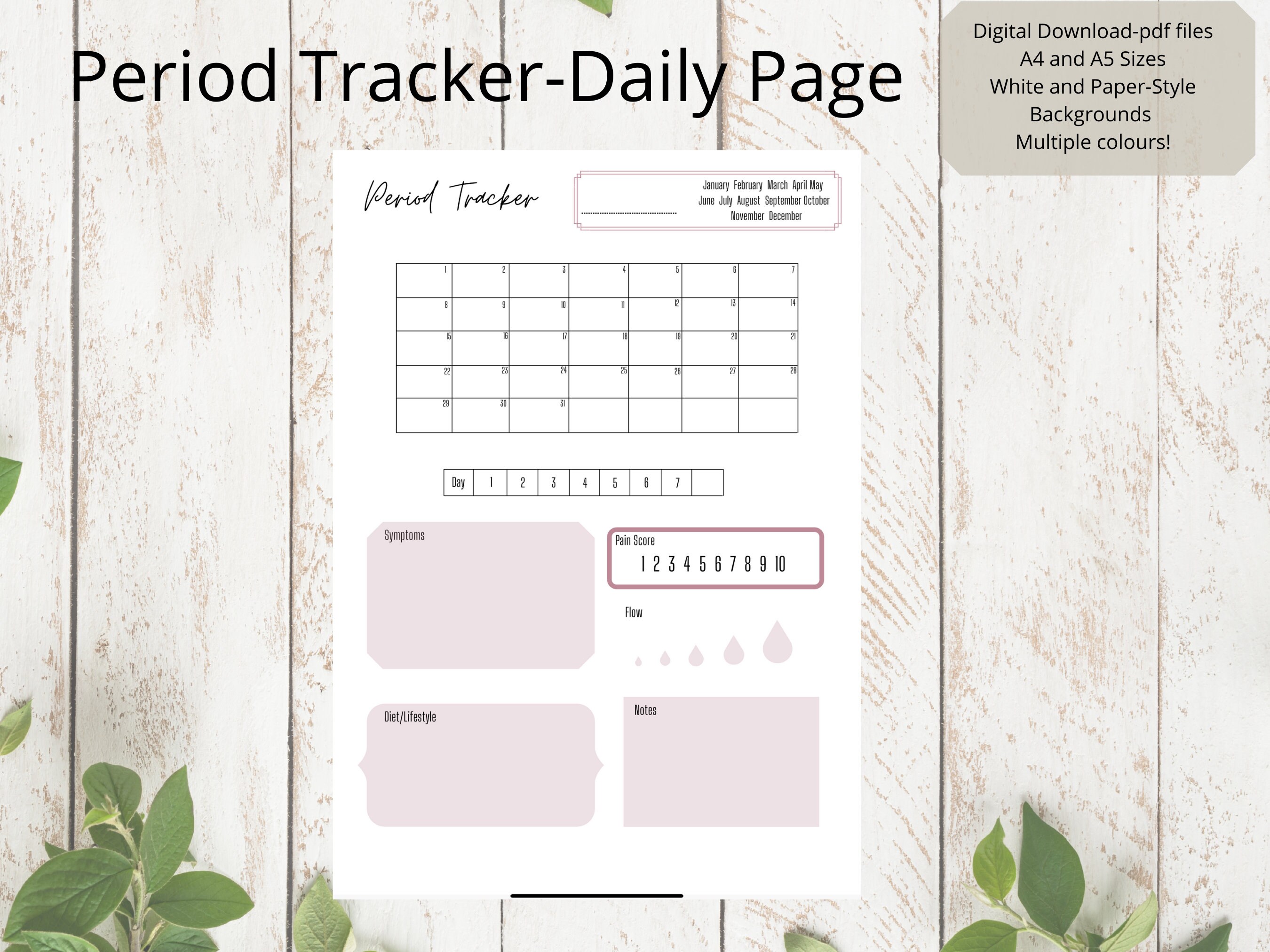 Daily Period Tracker Period Log Printable Medical Chart Medical Planner ...