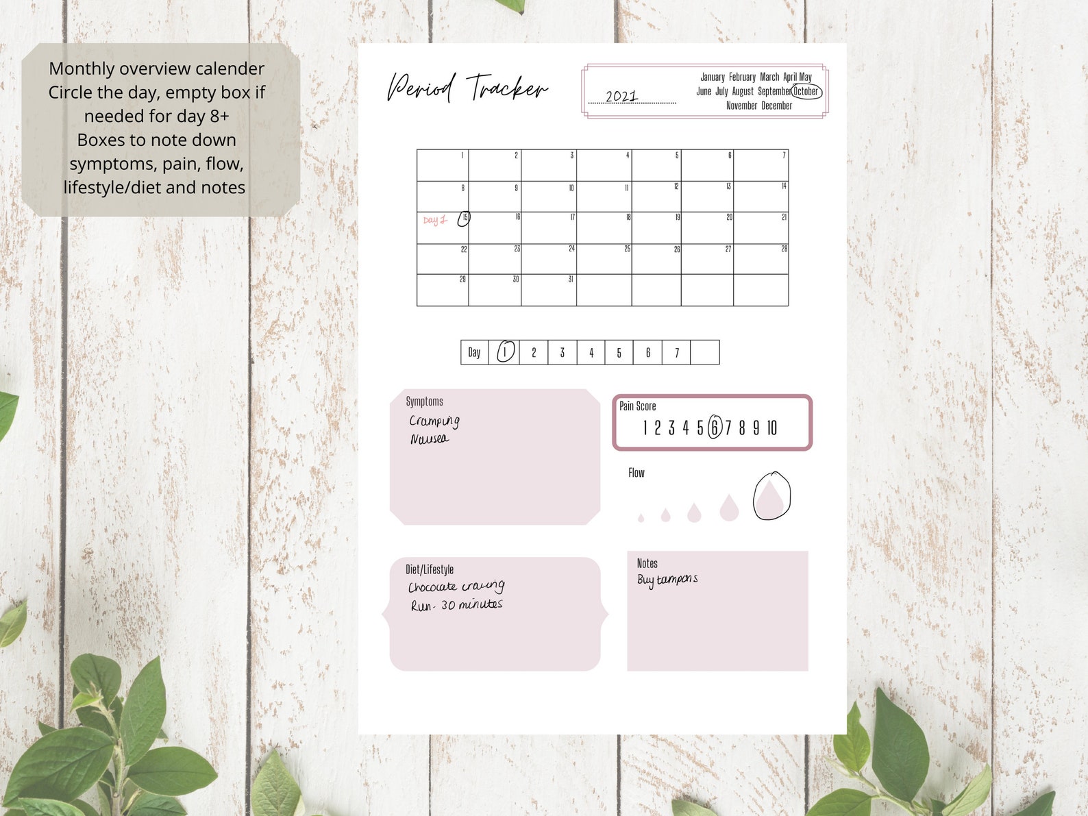 Daily Period Tracker Period Log Printable Medical Chart Medical Planner ...