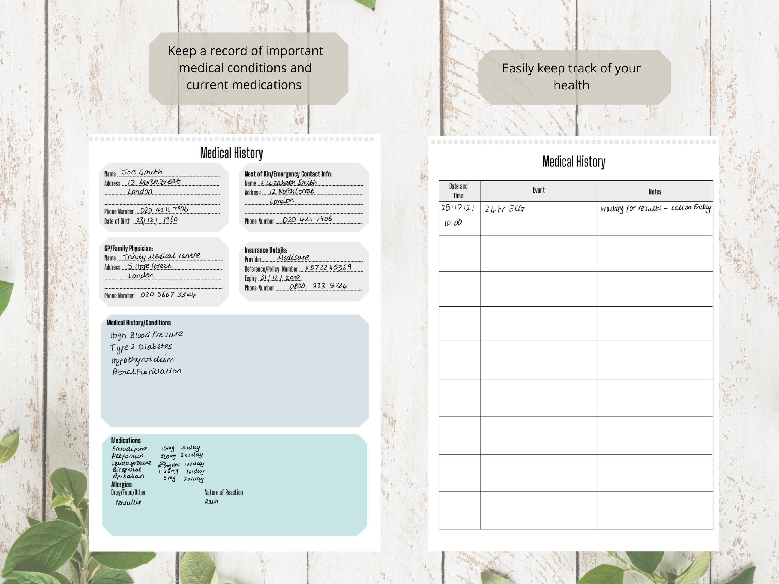 Medical History Chart Medical Information Form Medical History Medical ...