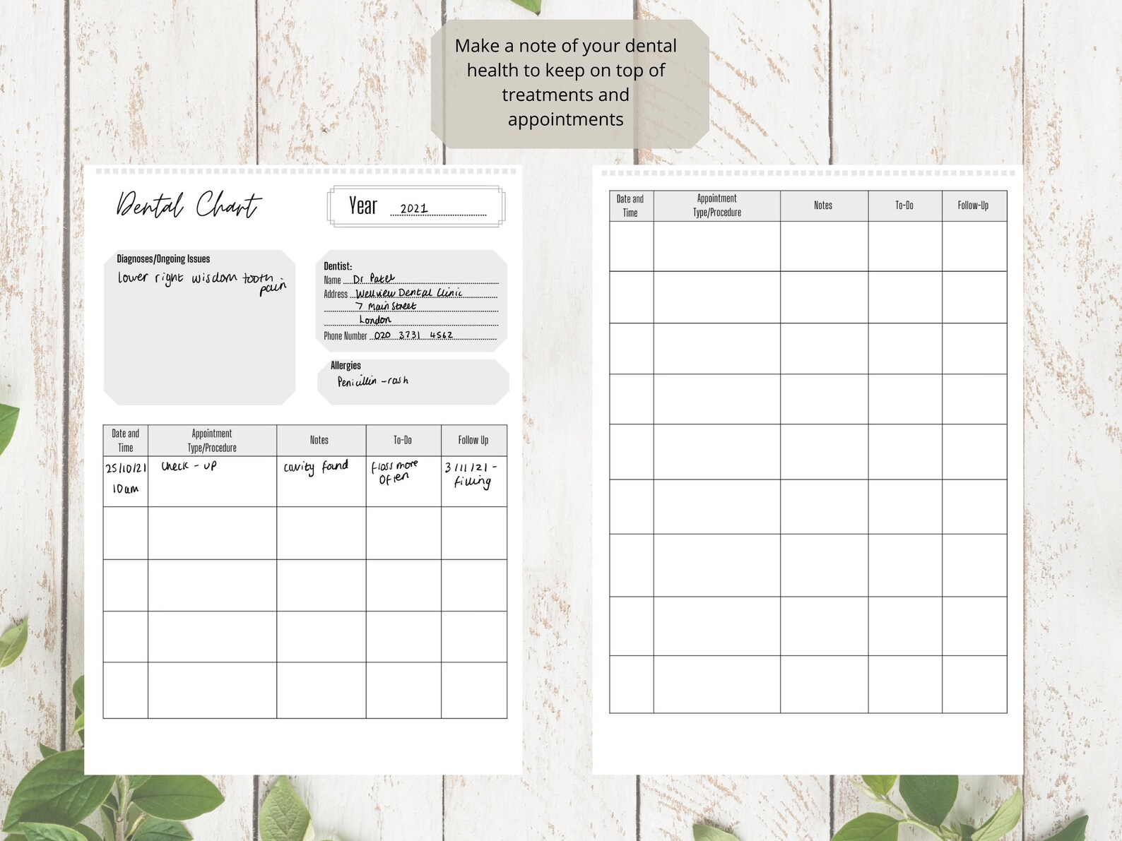 Dental Chart | Dental Records | Dental History | Dentist Visit Notes ...