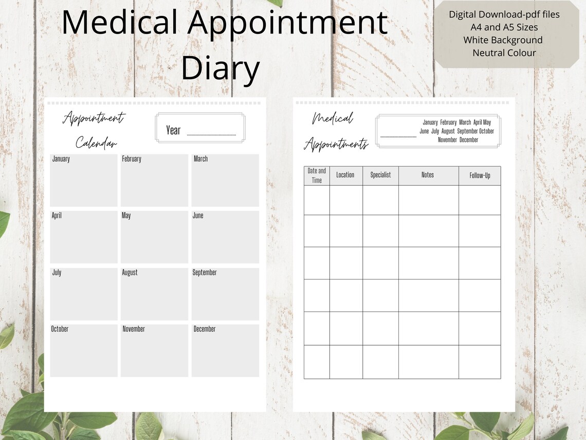Medical Appointment Diary Medical Diary Medical Chart | Etsy