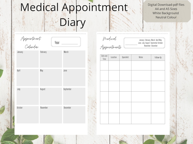 Medical Appointment Diary Medical Diary Medical Chart | Etsy