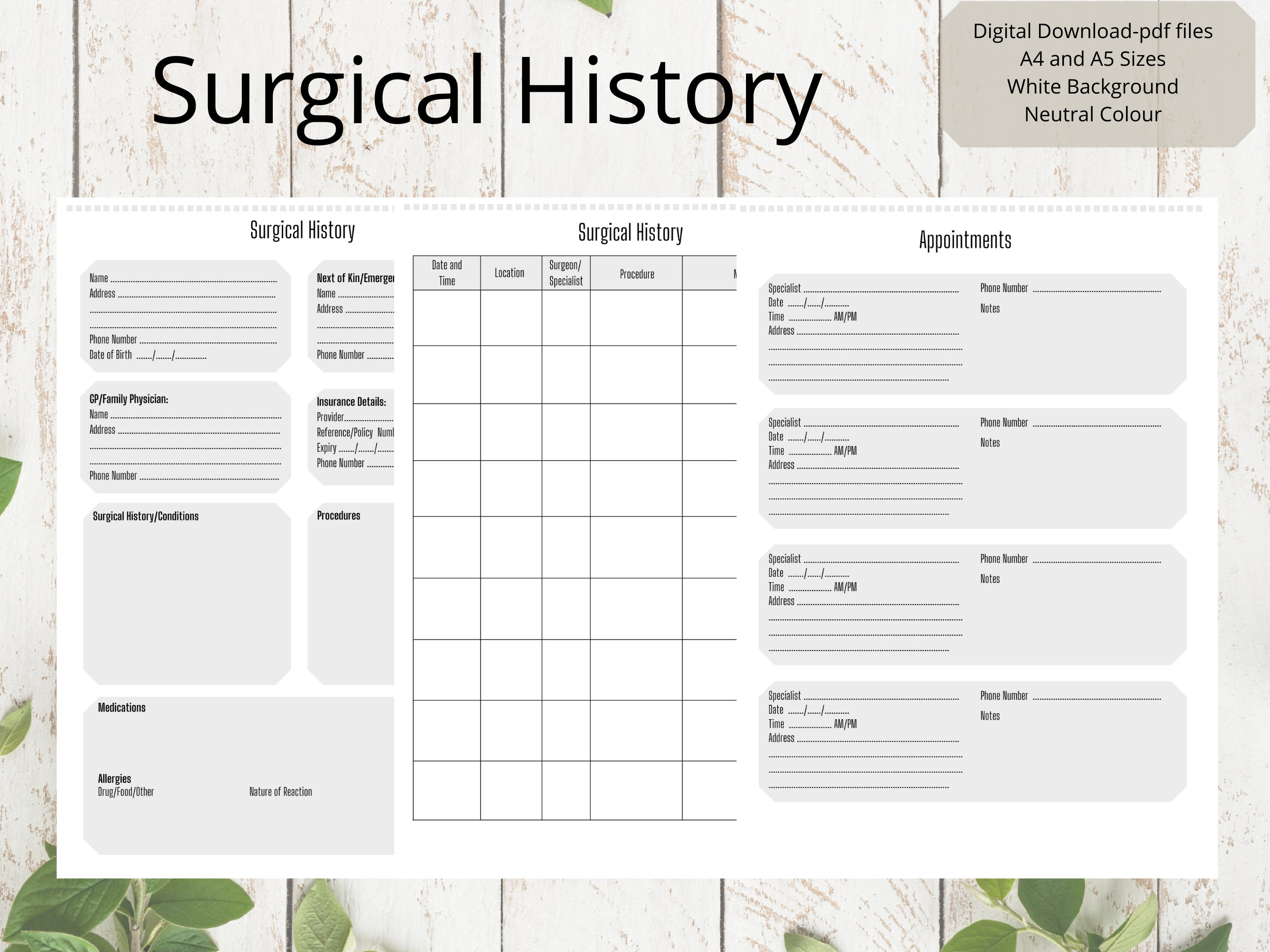 Surgical History Chart | Surgical History | Medical Chart | Medical ...
