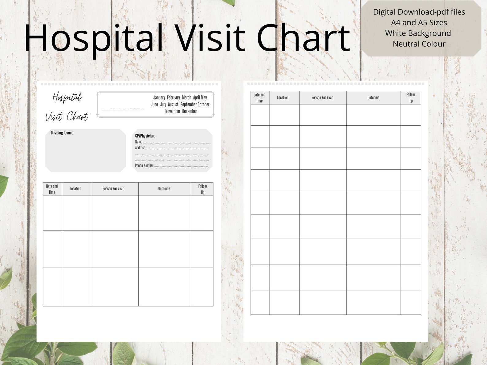 Hospital Visit Chart Hospital History Record Medical Chart - Etsy