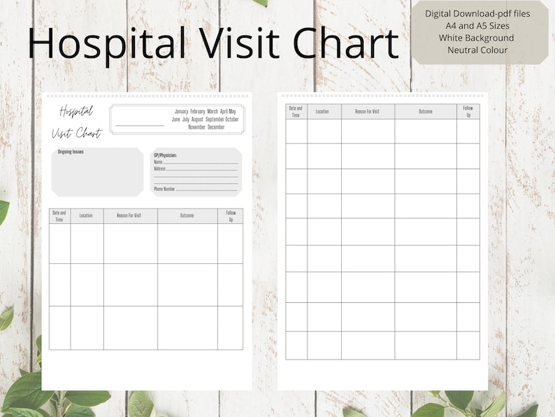 Hospital Visit Chart Hospital History Record Medical Chart - Etsy