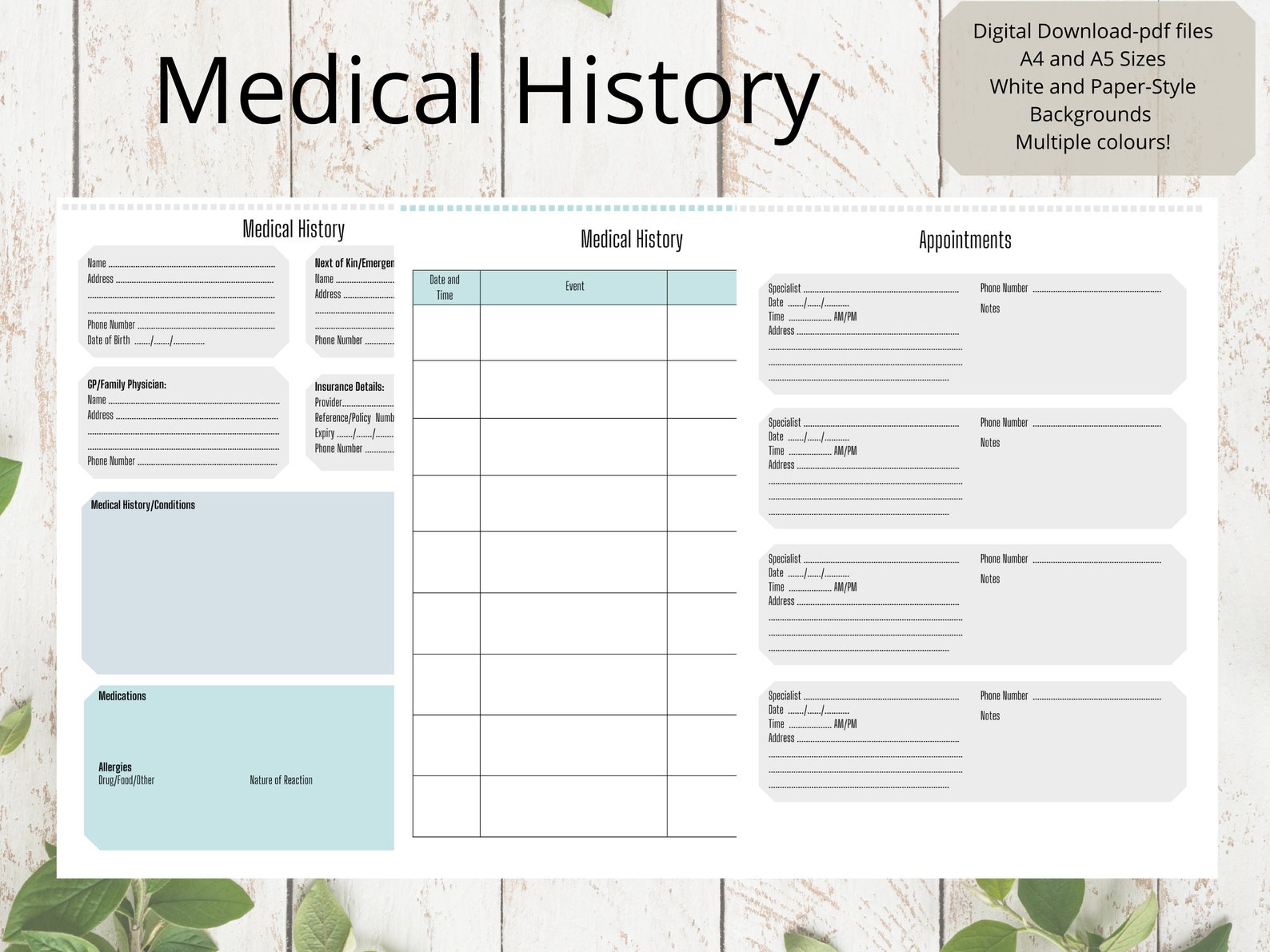 Medical History Chart Medical Information Form Medical History Medical ...