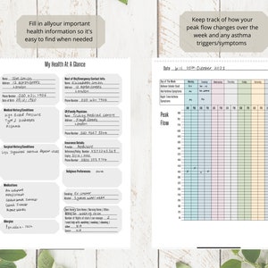 Asthma Peak Flow Log Peak Flow Tracker Medical Chart Medical Planner ...