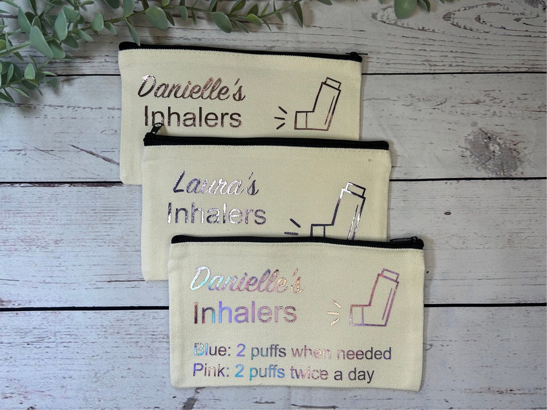 Personalised Cotton Canvas Inhaler Bag With Directions Pink, Purple ...