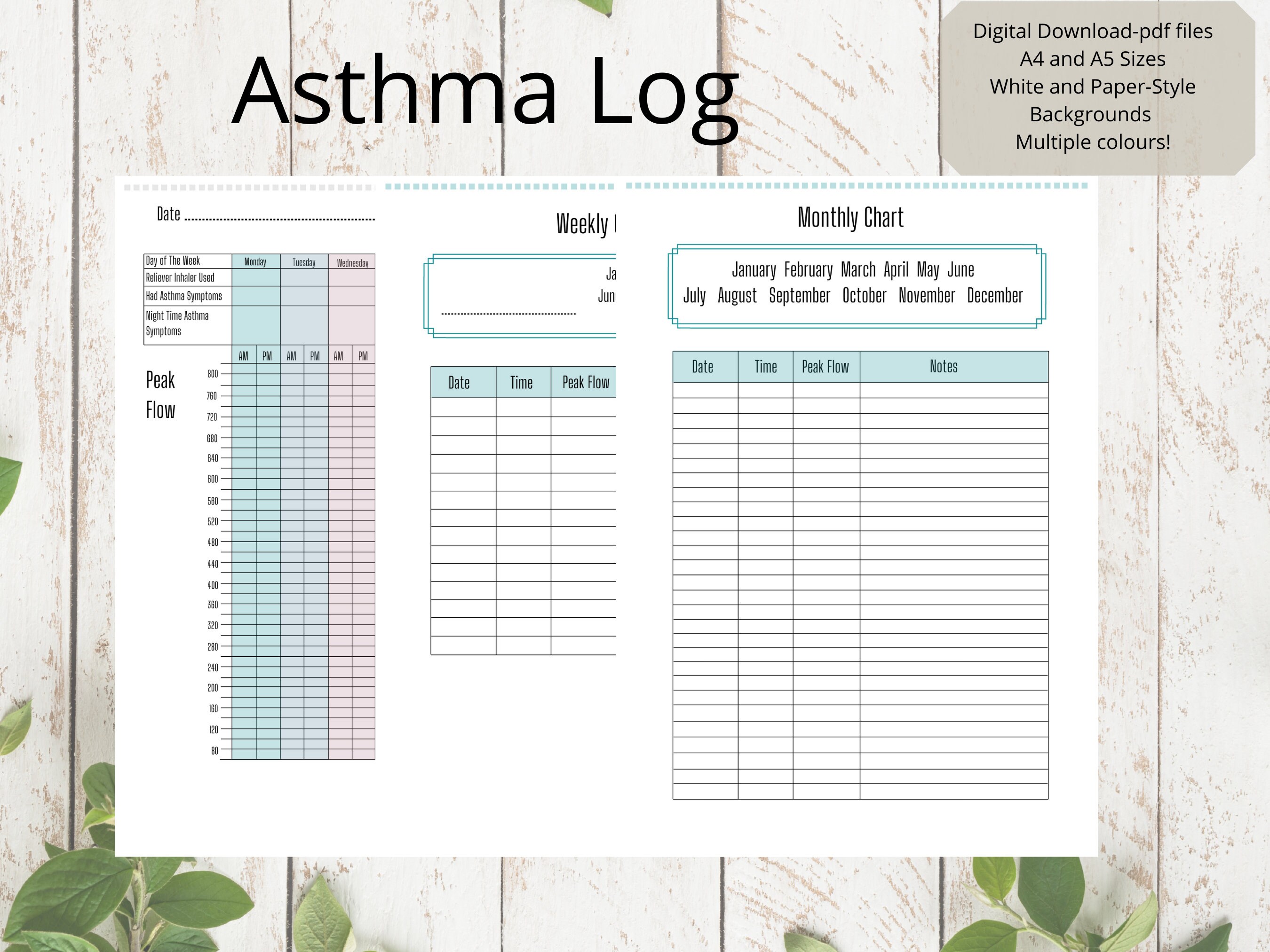 Asthma Peak Flow Log Peak Flow Tracker Medical Chart - Etsy