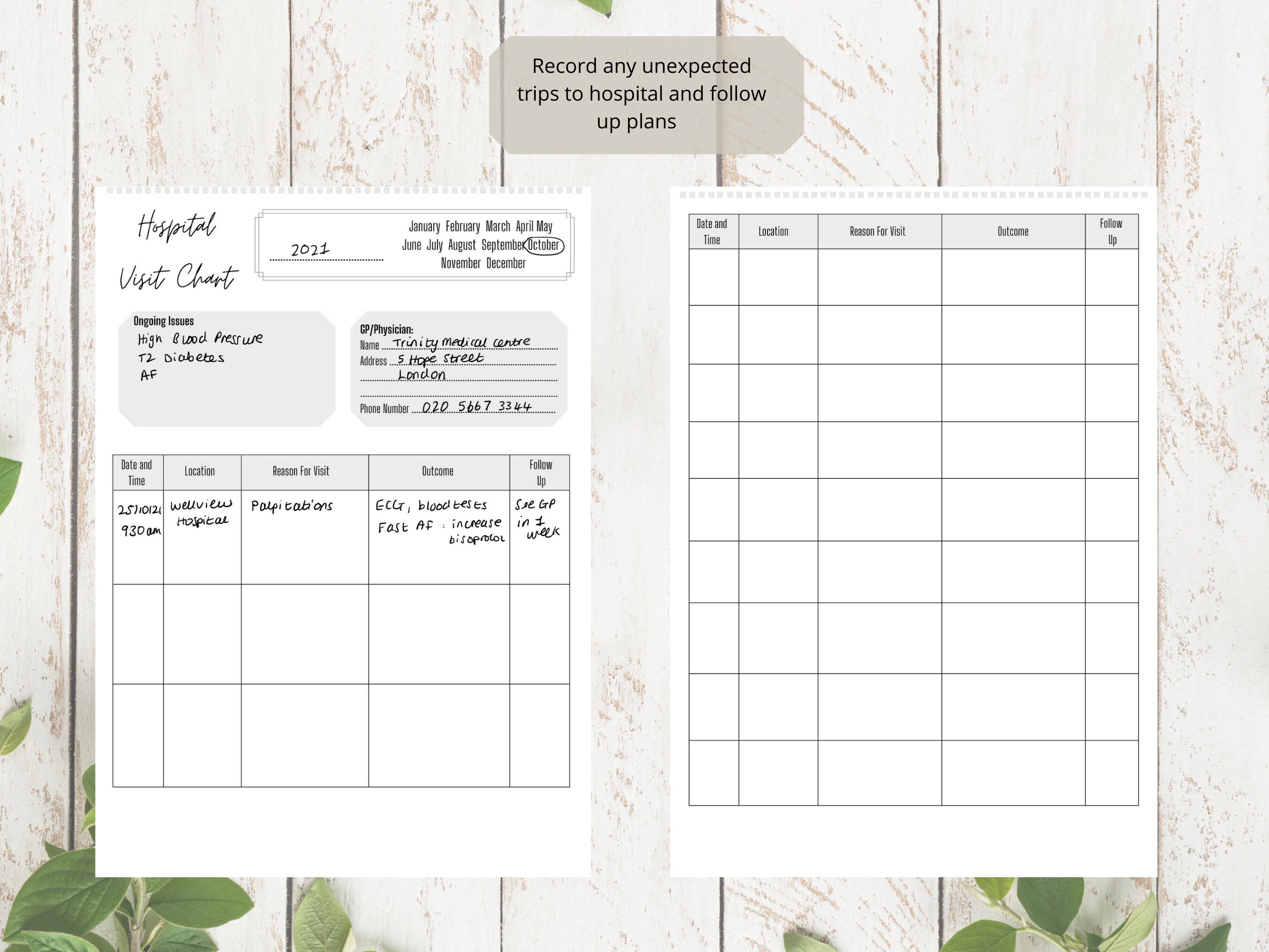 Hospital Visit Chart Hospital History Record Medical Chart - Etsy