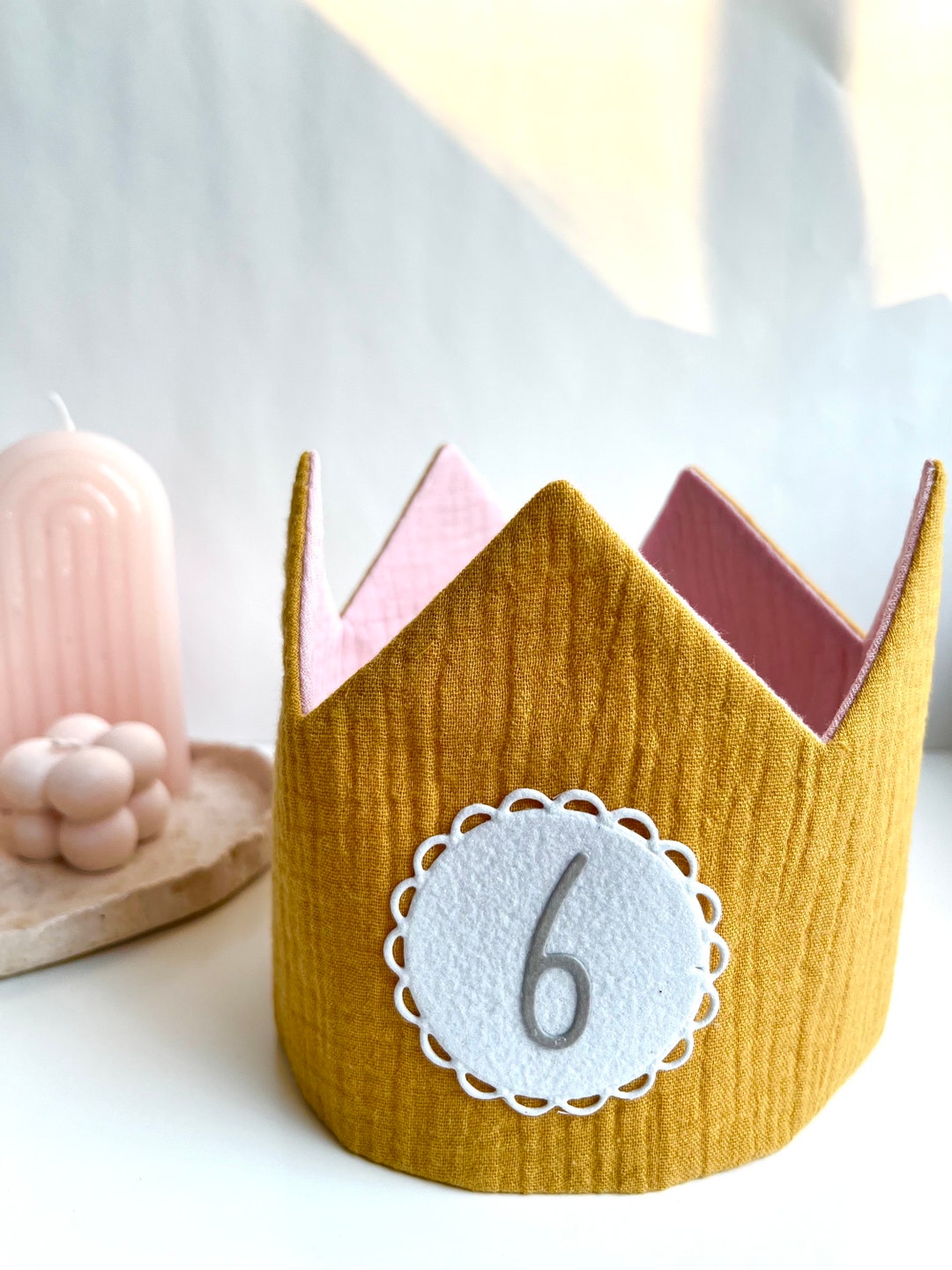 Birthday Crown to Tie and Turn Fabric Crown Made of Muslin With Pompoms ...