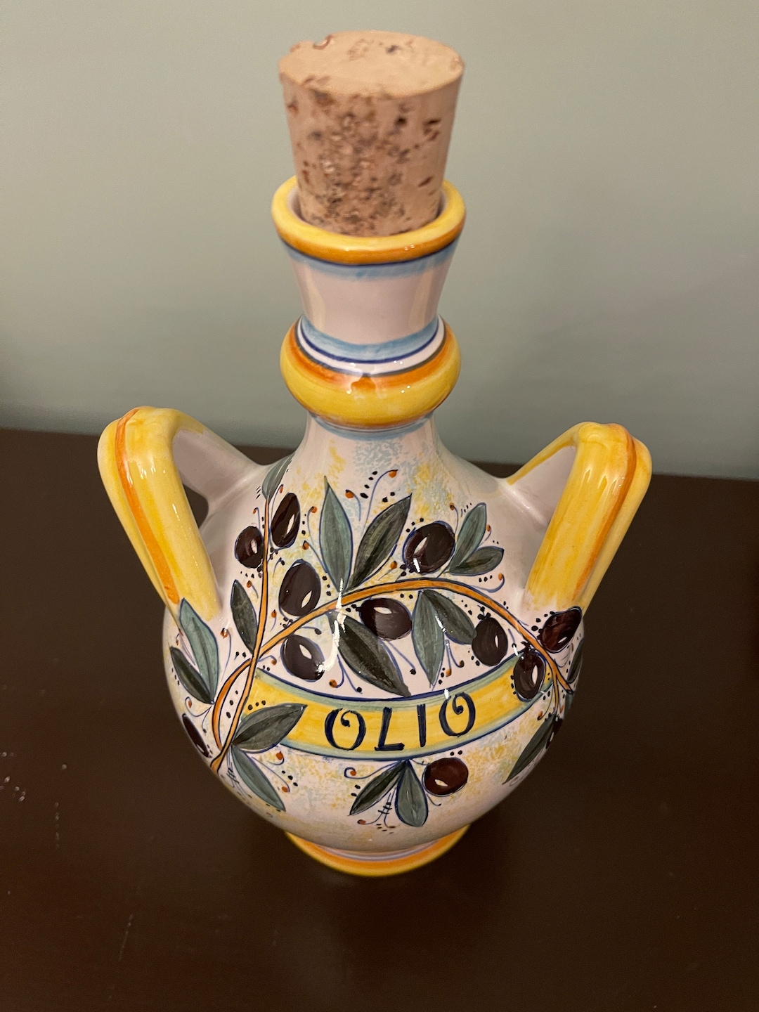 Italian Ceramic Olive Oil Decanter-double Handled-beautifully Hand ...
