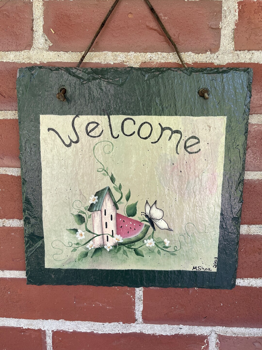 Vintage Welcome Slate Sign Hand Painted Signed by the Artist/dated 2003 ...