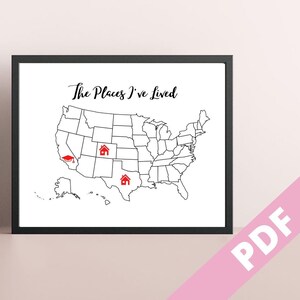 Places I've Lived Art, Home State Map, Custom Map Art, USA States, Home ...