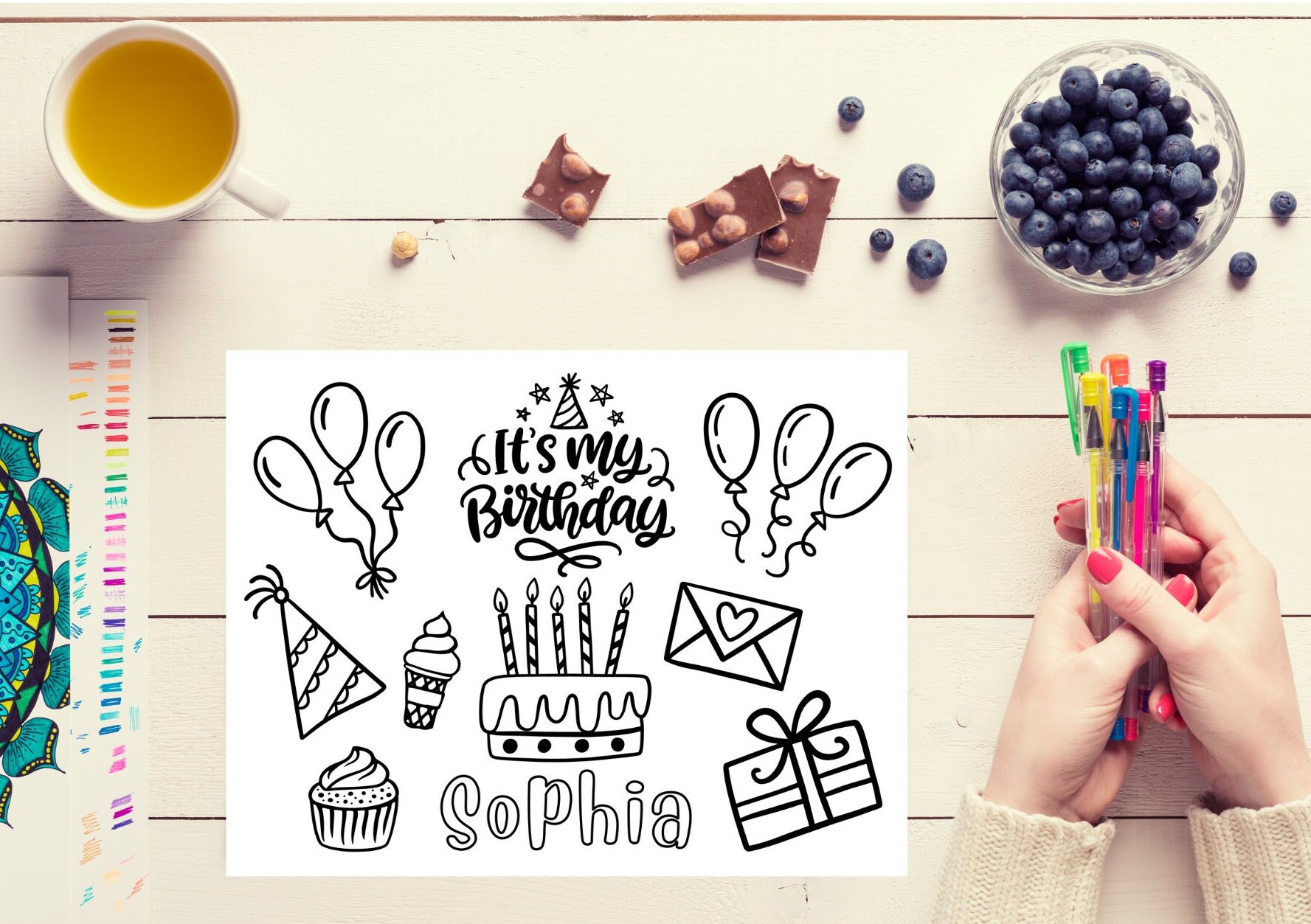 Personalized Birthday Coloring Page for Kids, Custom Coloring Page ...