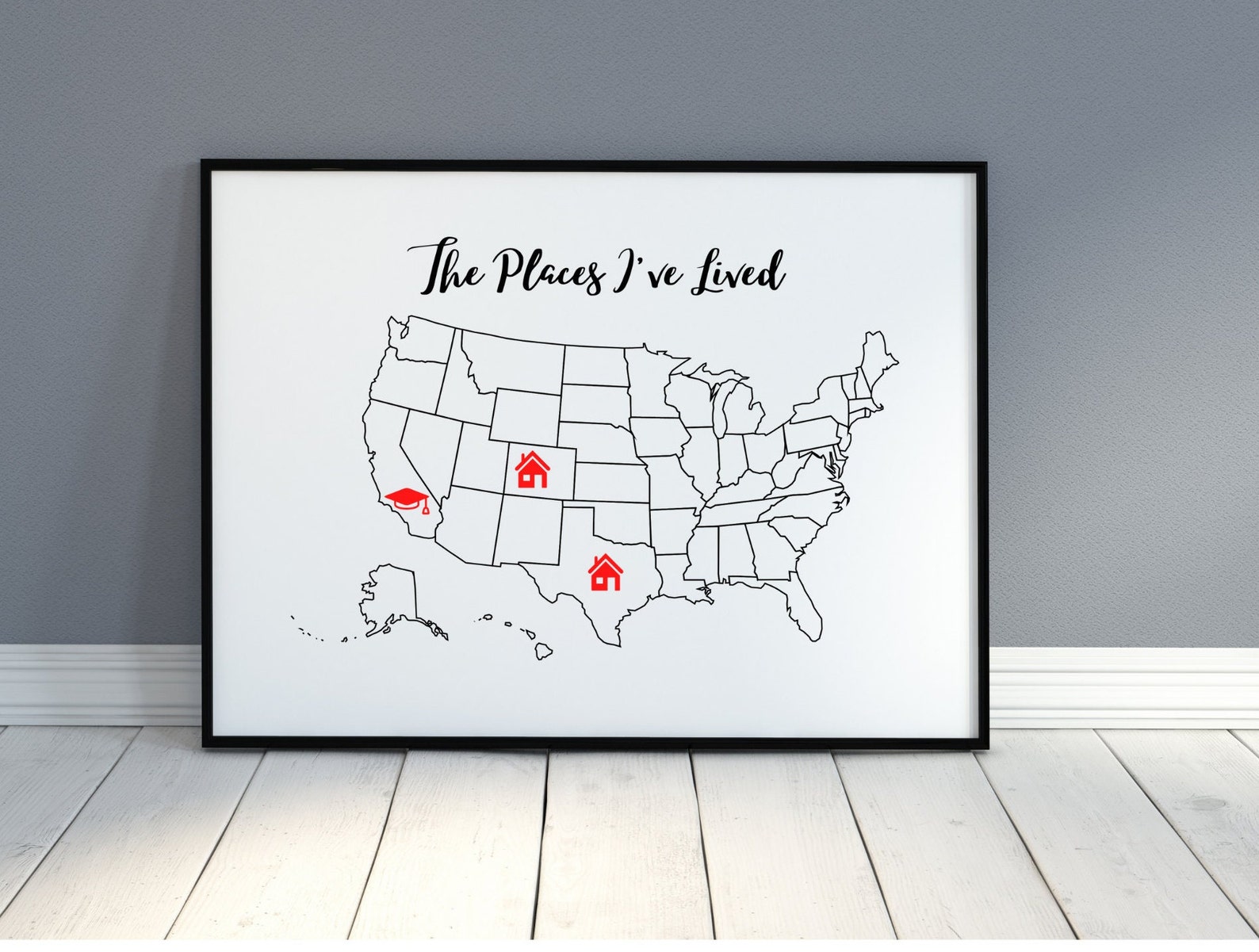 Places I've Lived Art Home State Map Custom Map Art USA - Etsy