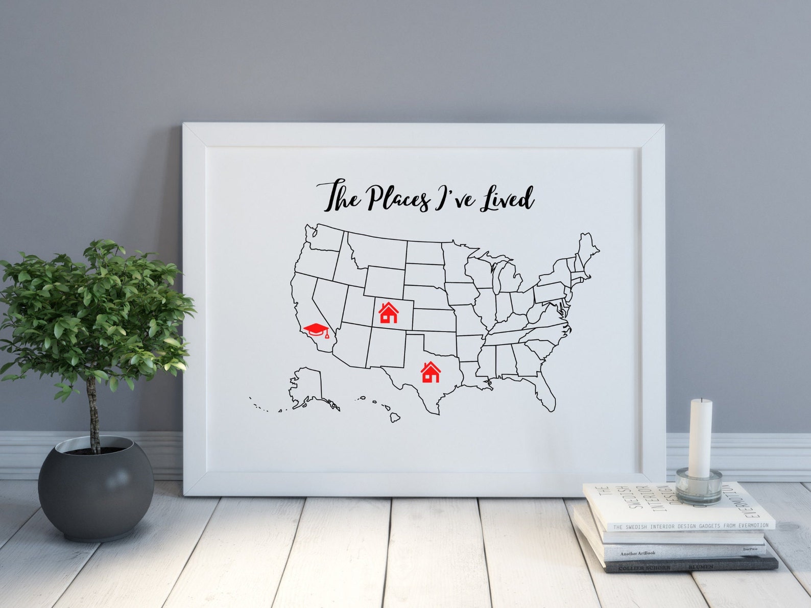 Places I've Lived Art Home State Map Custom Map Art USA - Etsy