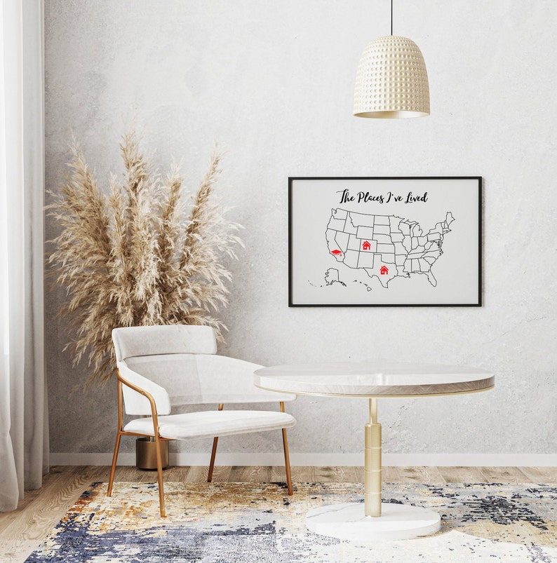 Places I've Lived Art Home State Map Custom Map Art USA - Etsy