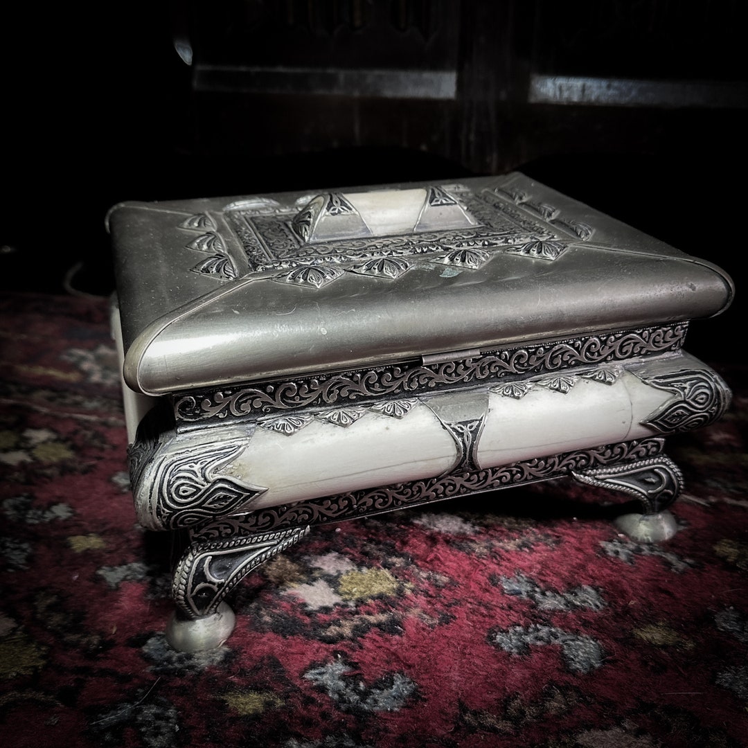 Large Antique Metal Chest Box With Animal Bone Antique Box Metal Box ...