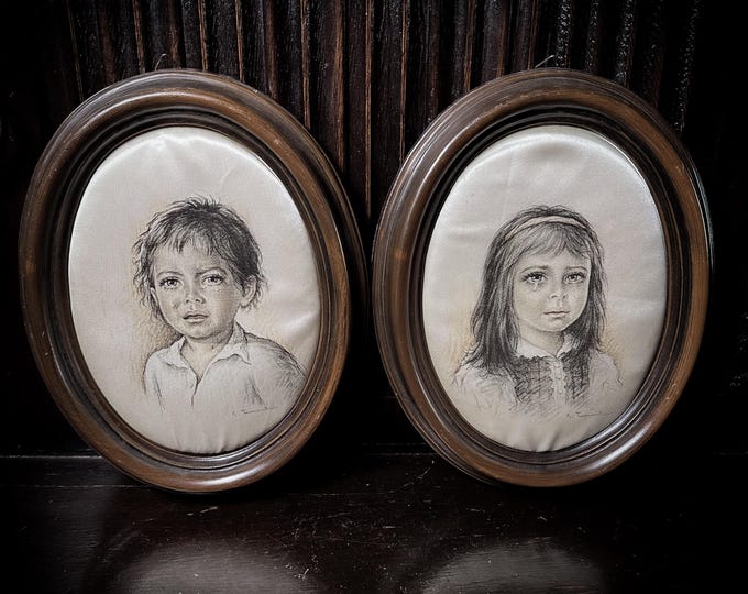 Vintage GUISEPPE TARANTINO Miniature Silk Paintings of Weeping Boy ...