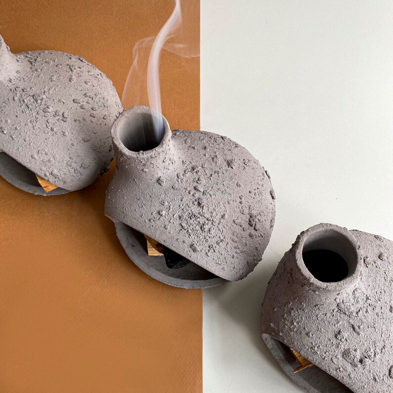 Textured Anthracite Chiminea Incense Holder Kit: Stoneware Palo Santo ...