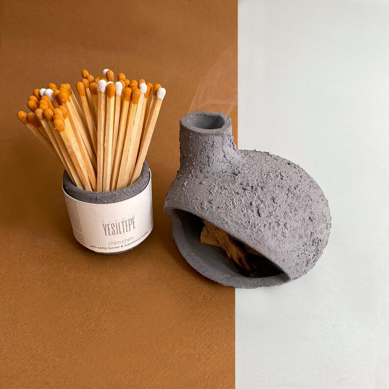 Textured Anthracite Chiminea Incense Holder Kit: Stoneware Palo Santo ...