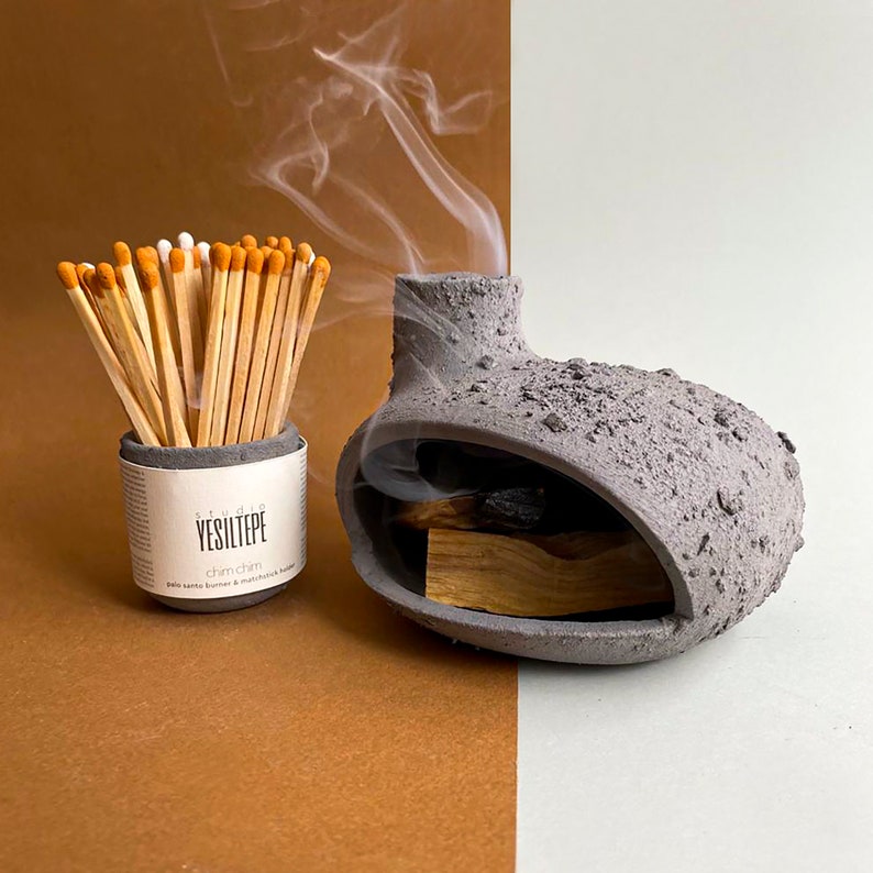 Textured Anthracite Chiminea Incense Holder Kit: Stoneware Palo Santo ...