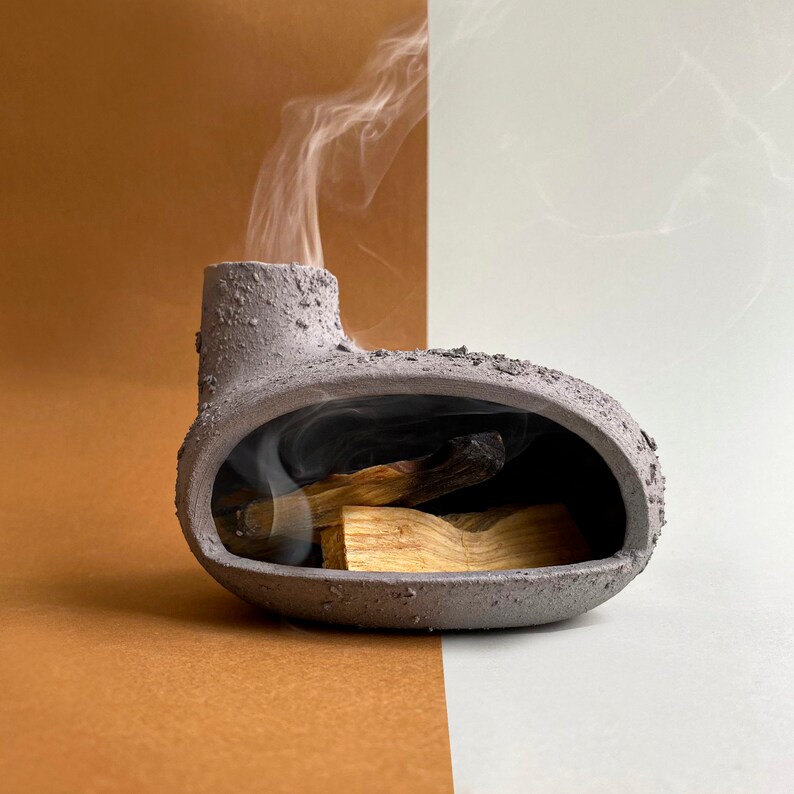 Textured Anthracite Chiminea Incense Holder Kit: Stoneware Palo Santo ...