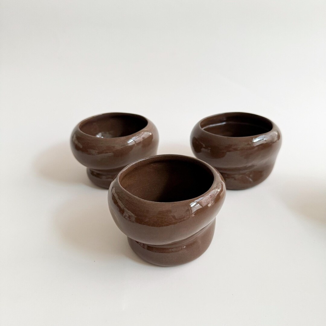 Set of 3 Stoneware Handmade Dark Brown Mug, Coffee and Tea Mug for ...