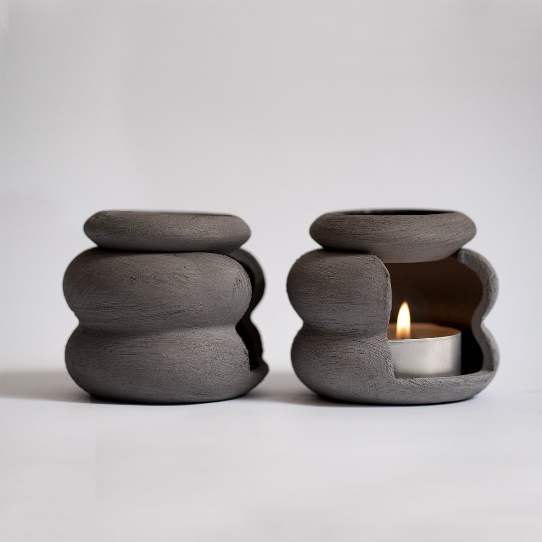 Anthracite Textured Wax Melt Burner Set, Handmade Modern Ceramic Oil ...