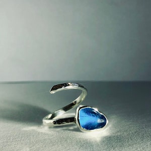 Adjustable Sea Glass Ring, Sea Glass Jewellery, Silver Ring, Ocean ...