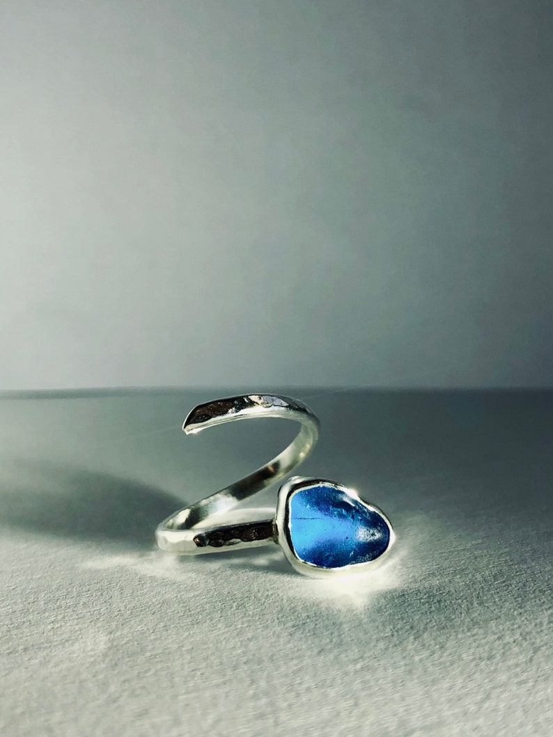 Adjustable Sea Glass Ring, Sea Glass Jewellery, Silver Ring, Ocean ...