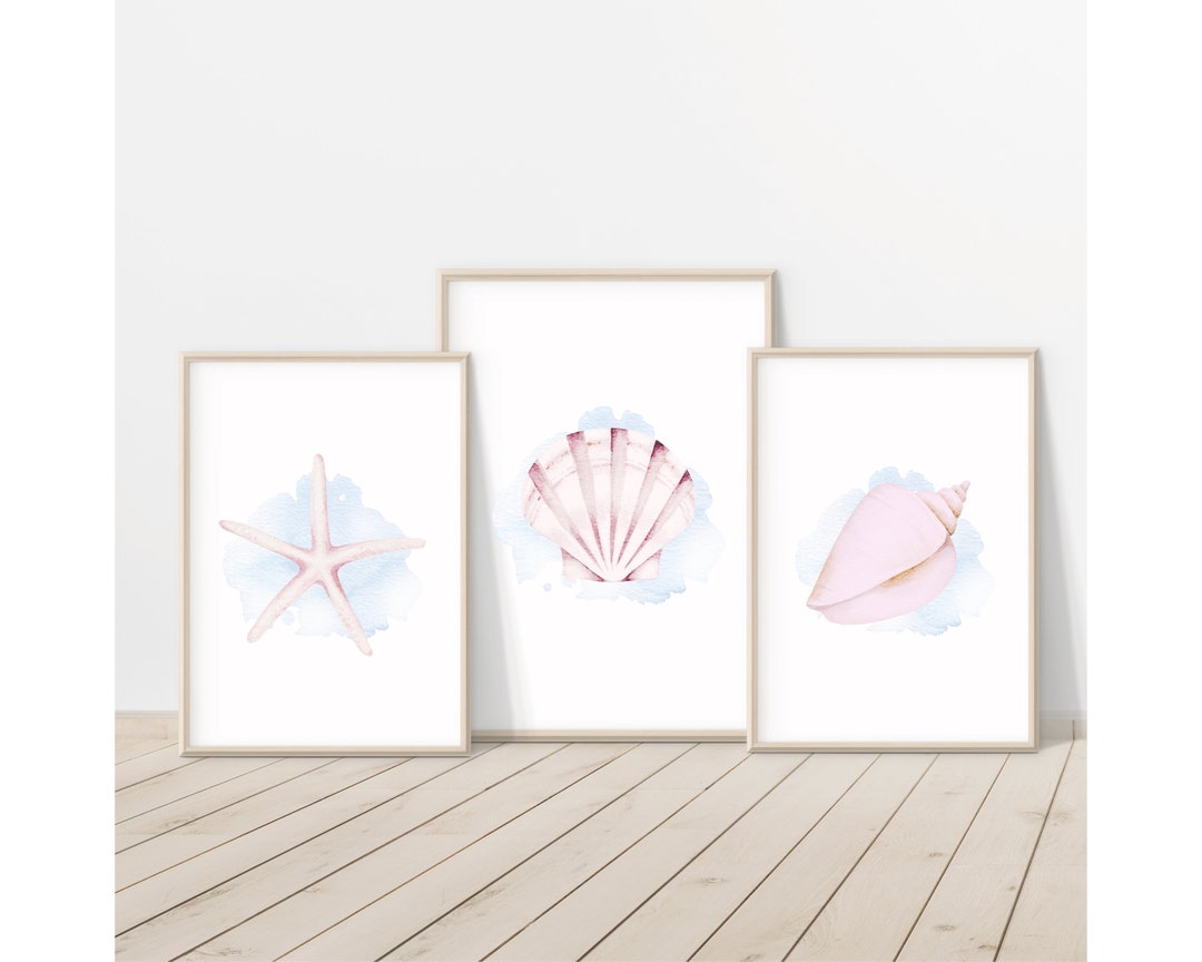 Seashell Prints, Seashell Nursery Art, Beach Prints, Beach Decor, Set ...