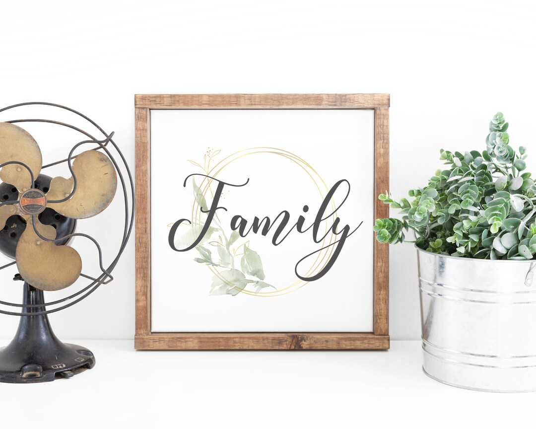 Print for Family Room, Cursive Family Sign, Family Wreath, Family Wall ...
